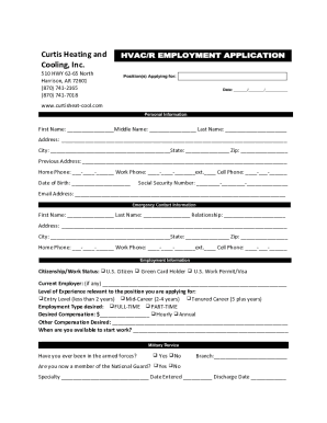 Fillable Online Curtis Heating and Cooling Application Fax Email Print ...