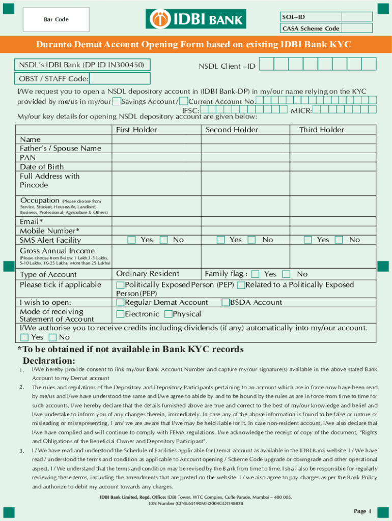 Idbi Account Opening Form - Fill Online, Printable, Fillable, Blank ...