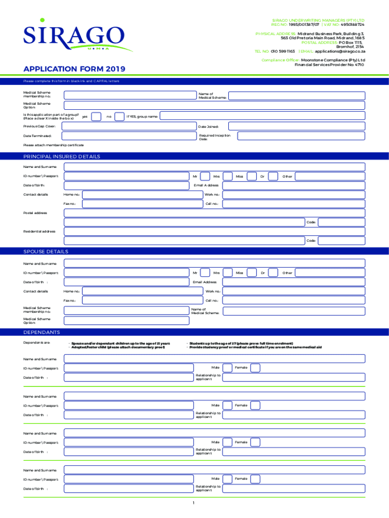 Fillable Online Sirago Gap Cover Application Form Fax Email Print - pdfFiller