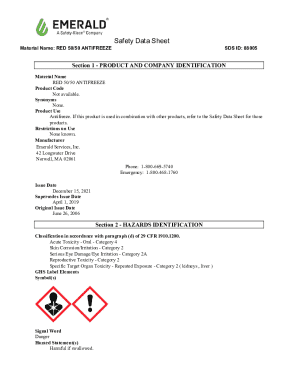 Fillable Online SAFETY DATA SHEET PREMIUM RED ANTIFREEZE Fax Email ...