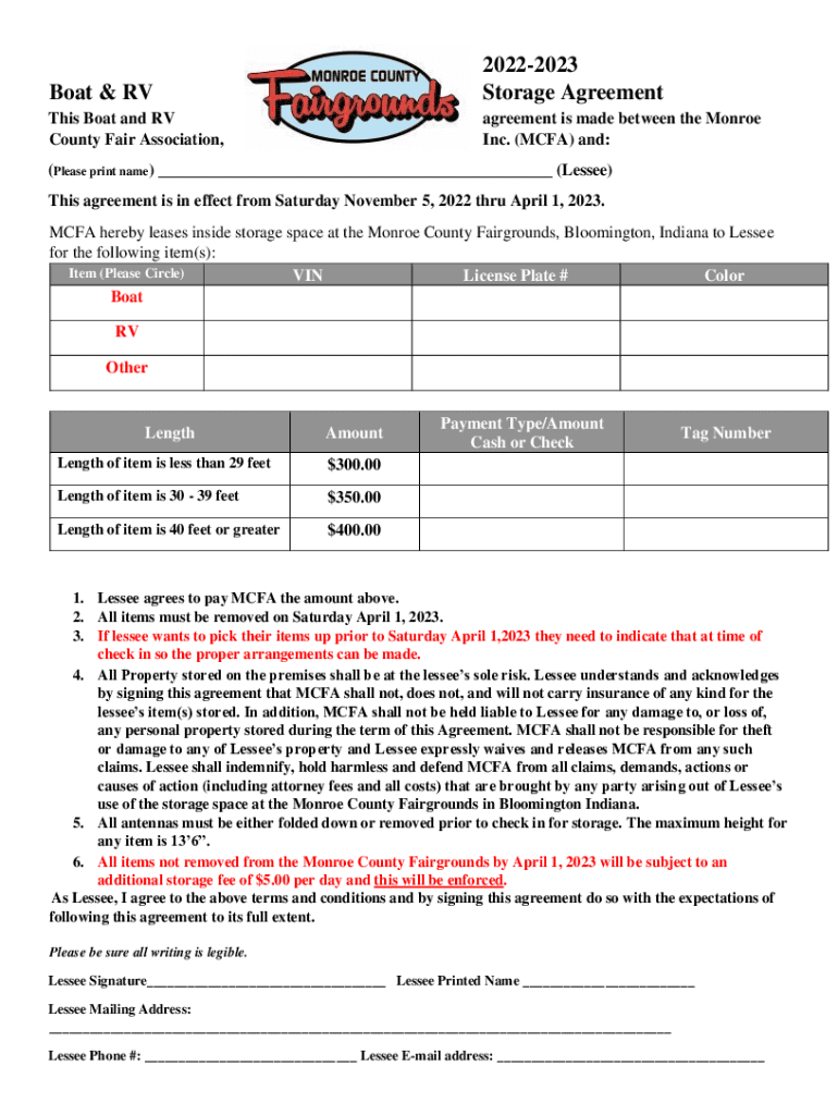 Fillable Online 2022-2023 Boat & RV Storage Agreement Fax Email Print ...