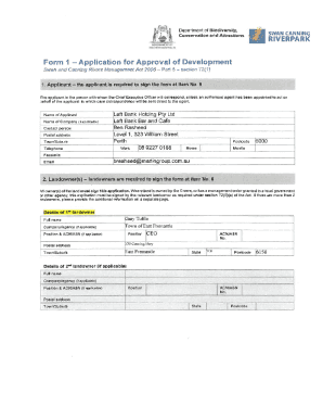 Fillable Online Form 1 - Application for Approval of Development ...