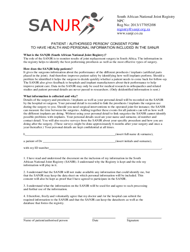 Fillable Online SANJR Patient Consent Form - Waving flag Fax Email ...