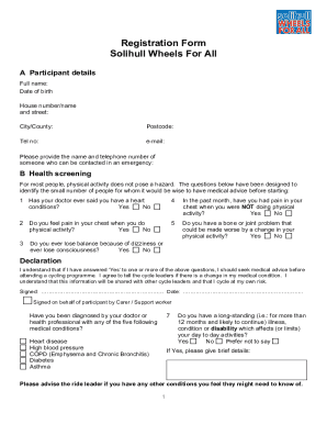 Fillable Online Registration Form Solihull Wheels For All Fax Email ...