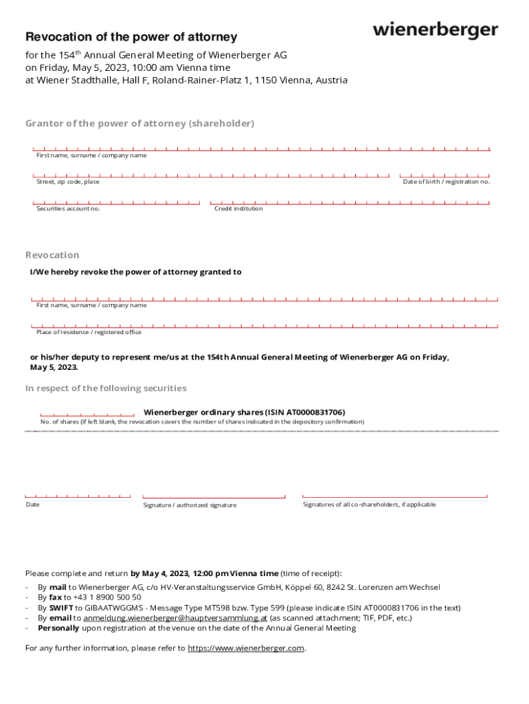 Fillable Online Revocation of a power of attorney (form) Fax Email ...