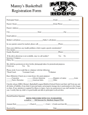 Fillable Online Manny's Basketball Registration Form Fax Email Print ...