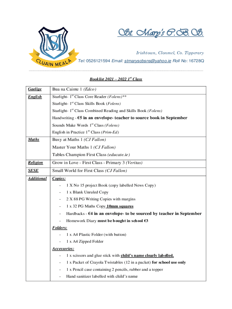 Fillable Online St Marys C Boys S Primary School Fax Email Print - pdfFiller