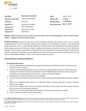 Fillable Online Warehouse Manager Job Description Template Fax Email ...