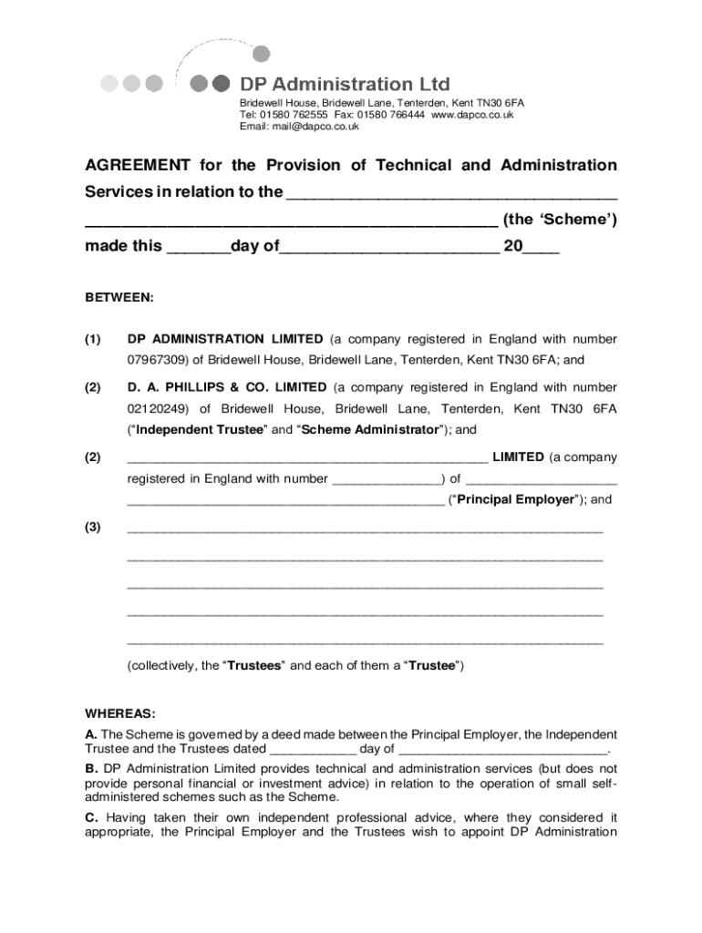 Fillable Online SSAS Scheme Administrator Services Agreement (Copyright ...