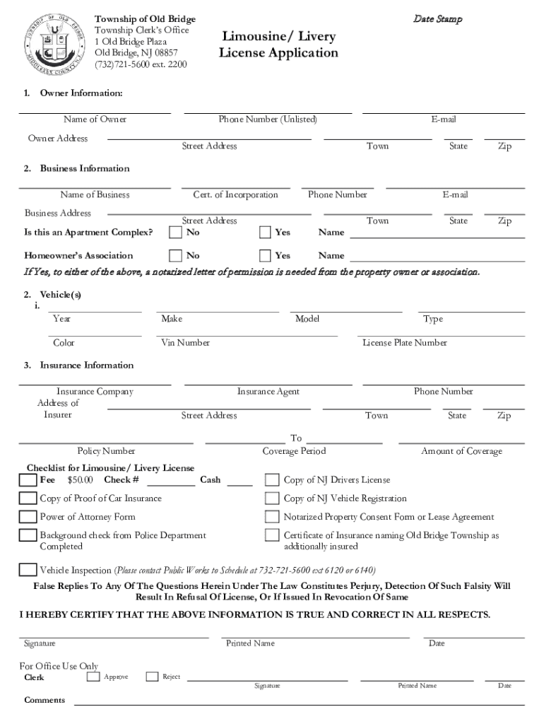 Fillable Online Limousine/ Livery License Application Fax Email Print ...