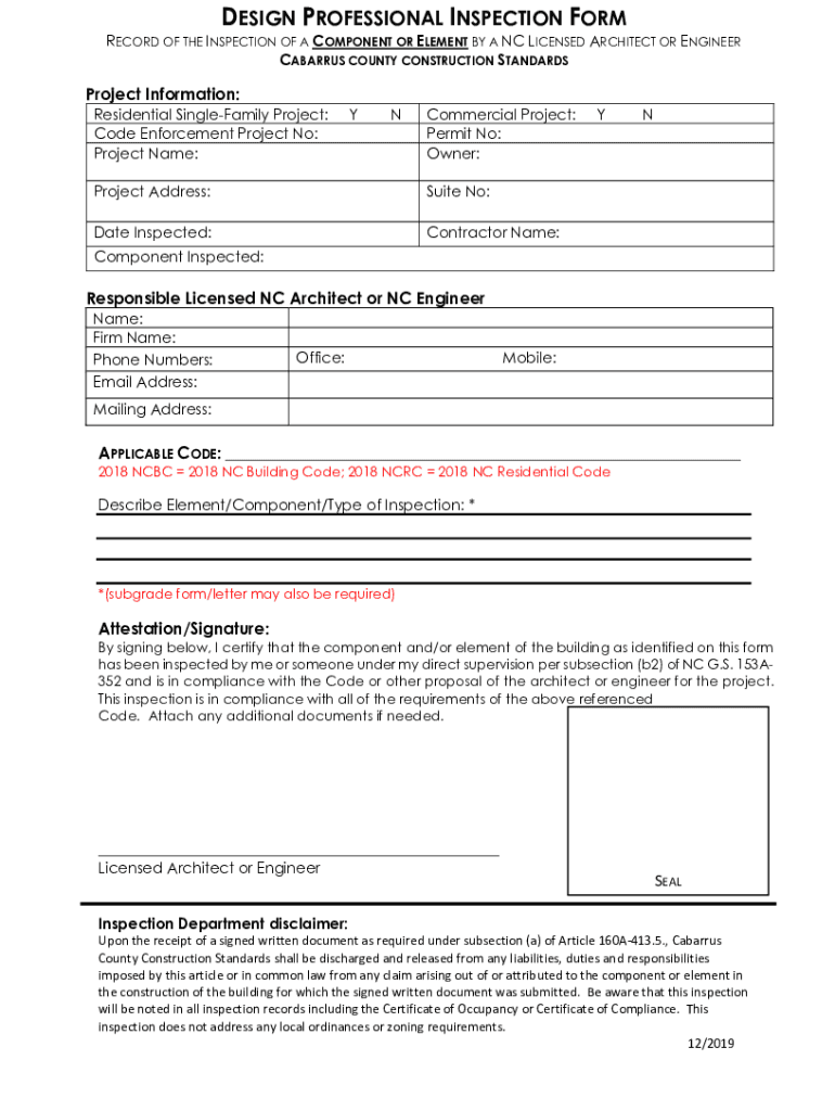 Fillable Online Registered Design Professional Inspection Fillable Form ...