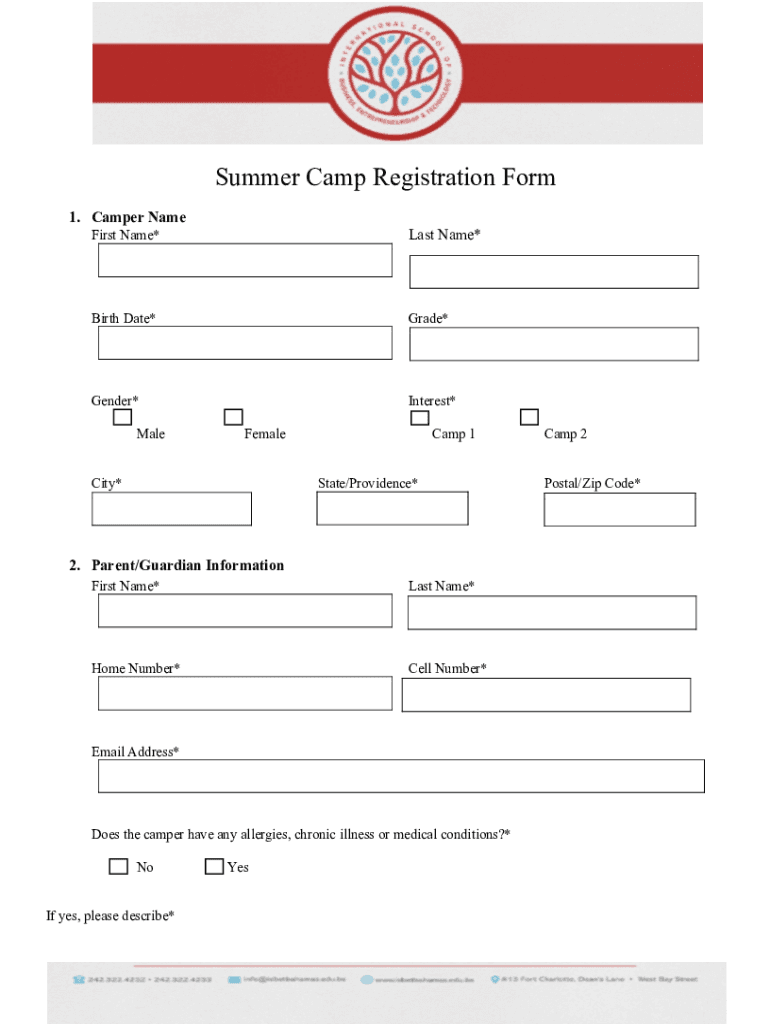 Fillable Online Summer camp registration forms in Word and Pdf formats ...