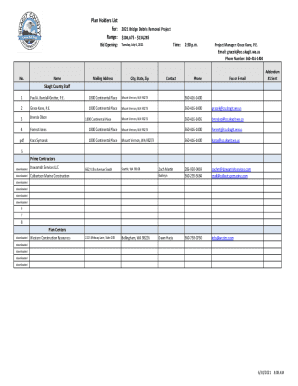 Fillable Online Plan Holders List for: Range: Fax Email Print - pdfFiller