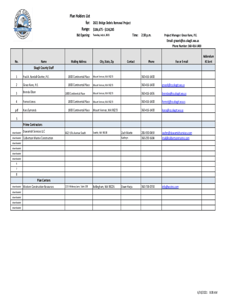 Fillable Online Plan Holders List for: Range: Fax Email Print - pdfFiller