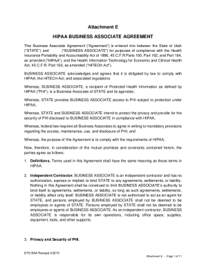 Fillable Online Attachment E HIPAA BUSINESS ASSOCIATE AGREEMENT Fax ...