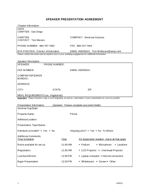 SPEAKER PRESENTATION AGREEMENT Doc Template | pdfFiller