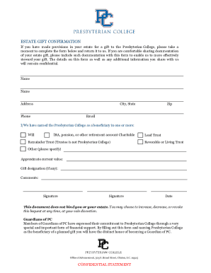 Fillable Online Estate Gift Confirmation Form - revised 6.14.19 Fax ...