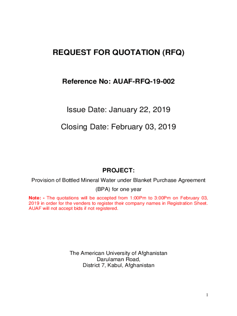 Fillable Online request for quotation (rfq) - Kabul Fax Email Print - pdfFiller
