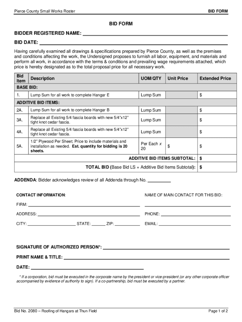 Fillable Online BID FORMADDENDUM 4 BIDDER REGISTERED NAME Fax Email ...