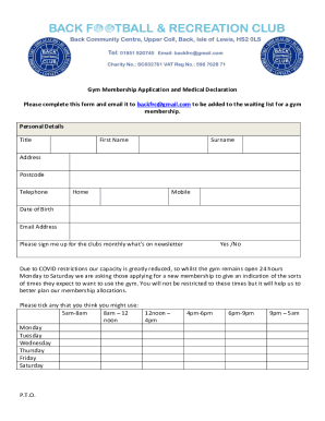 Fillable Online Gym Membership Form Template Fax Email Print - pdfFiller