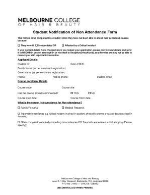 Fillable Online Student Notification of Non Attendance Form Fax Email ...