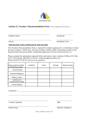Fillable Online Teacher Letter of recommendation Form Fax Email Print - pdfFiller