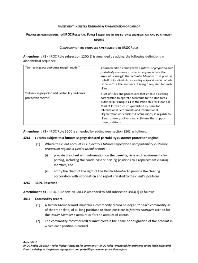 Fillable Online PROPOSED AMENDMENTS TO IIROC RULES AND FORM 1 RELATING ...
