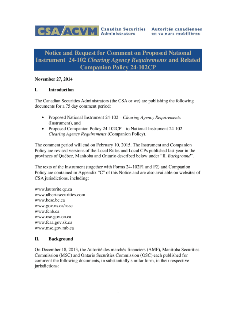 Fillable Online 24-102-csa-notice-and-request-for-comment- ... Fax Email Print - pdfFiller