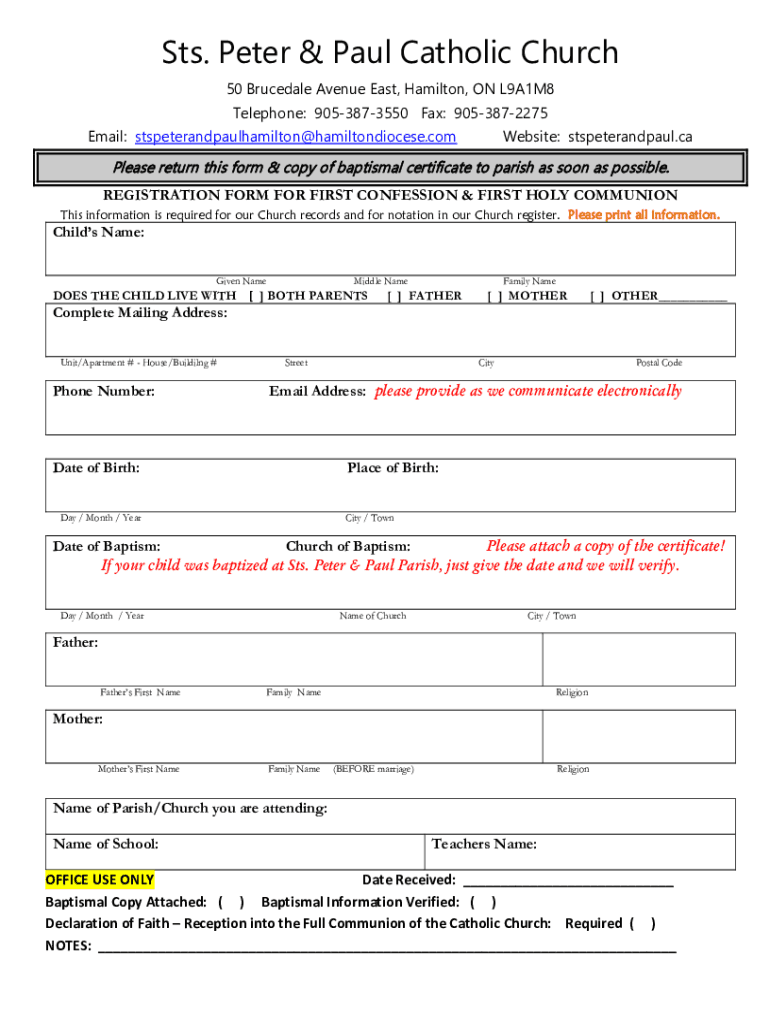 Fillable Online Sts. Peter and Paul Catholic Church - San Francisco, CA Fax Email Print - pdfFiller