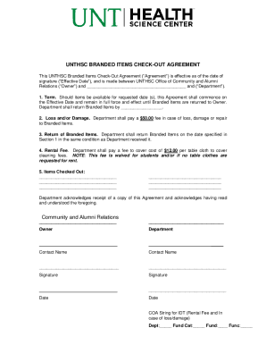Fillable Online UNTHSC Branded Items Check-Out Agreement Fax Email ...