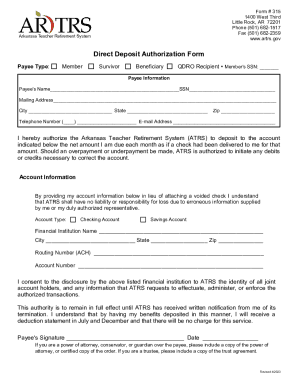 Fillable Online Direct Deposit Authorization Form - artrs.gov Fax Email Print - pdfFiller