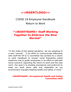 COVID 19 Employee Handbook Return to Work Doc Template | pdfFiller