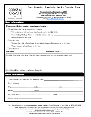 Fillable Online Good Samaritan Foundation Auction Donation Form Fax Email Print - pdfFiller