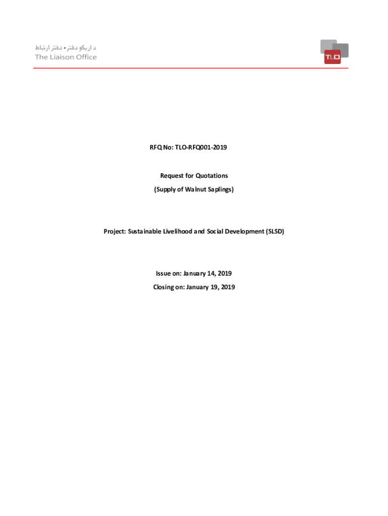 Fillable Online RFQ No: TLO-RFQ001-2019 Request for Quotations ...