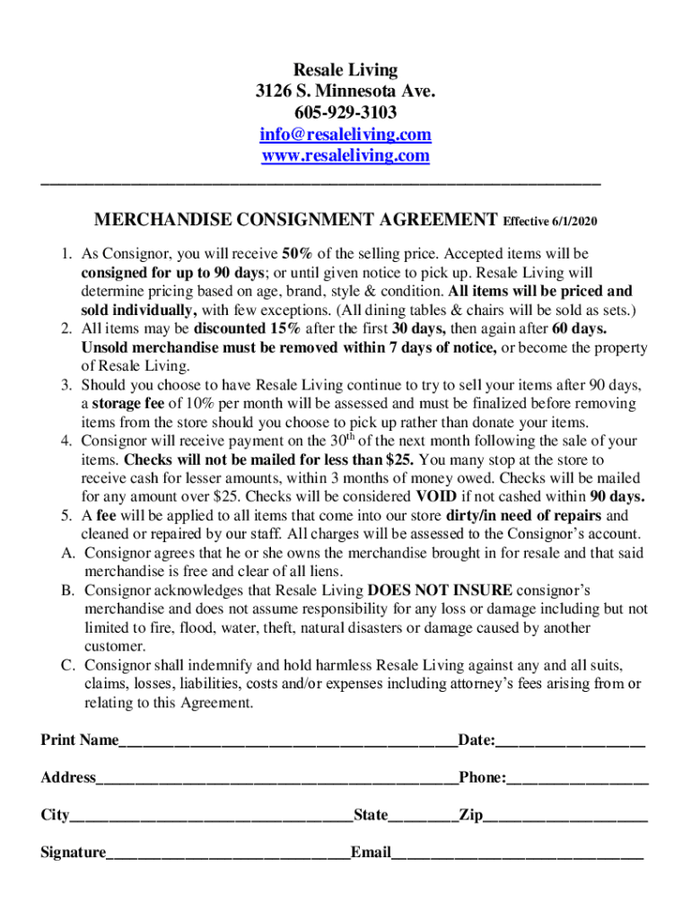 Fillable Online MERCHANDISE CONSIGNMENT AGREEMENT ... Fax Email Print ...