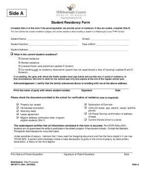 Fillable Online RESIDENT VERIFICATION FORM I Student name (please ...