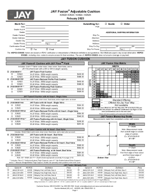 Fillable Online JAY FUSION CUSHION ORDER FORM REV D Fax Email Print ...