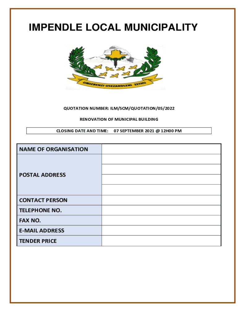 Fillable Online renovation of municipal building quotation number ilm ...