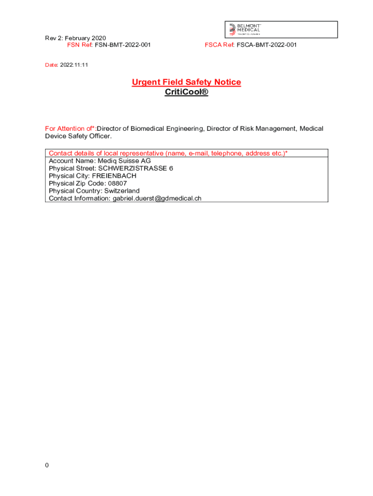 Fillable Online Field Safety Notice: What do you Need to Know Fax Email ...