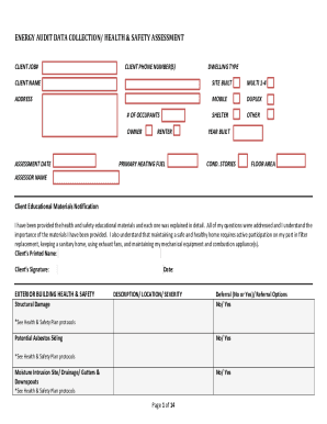 Fillable Online ENERGY AUDIT DATA COLLECTION/ HEALTH & SAFETY ... Fax ...
