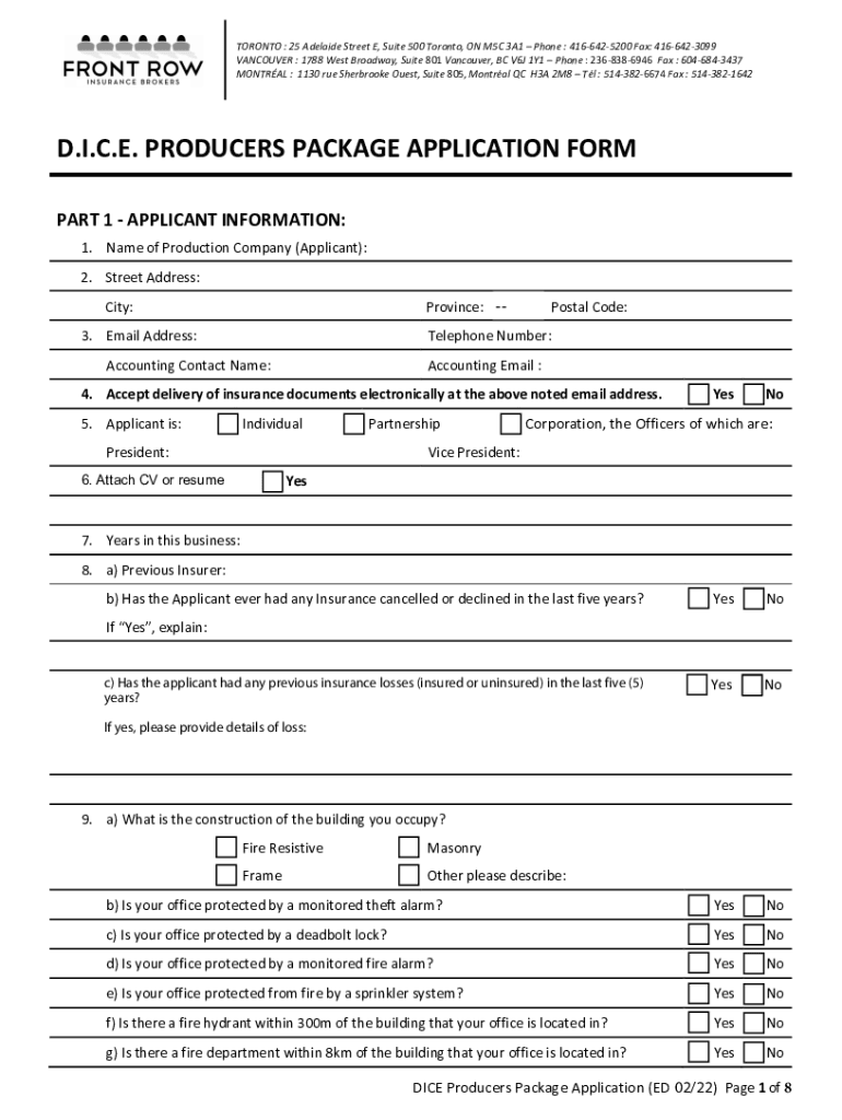 Fillable Online D.I.C.E. PRODUCERS PACKAGE APPLICATION FORM Fax Email Print - pdfFiller