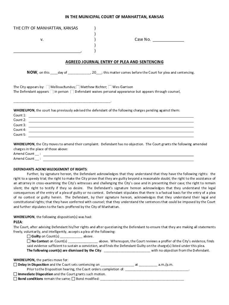 Fillable Online Journal Entry of Plea and Sentencing - City of ...