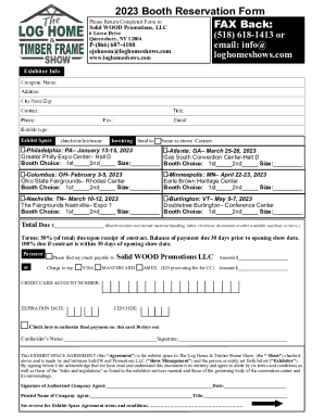Fillable Online 2023 Booth Reservation Form Fax Email Print - pdfFiller