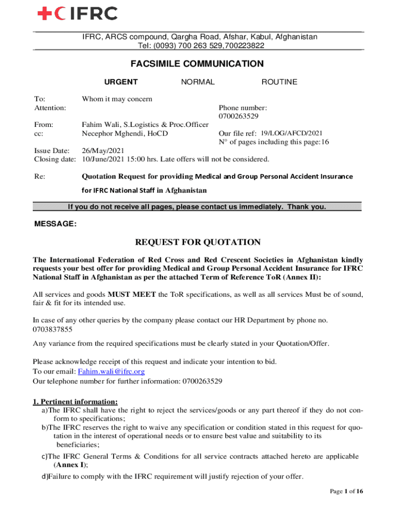 Fillable Online FACSIMILE COMMUNICATION REQUEST FOR QUOTATION Fax Email Print - pdfFiller