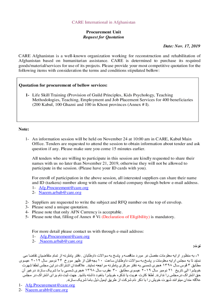 Fillable Online CARE's Humanitarian Work in Afghanistan Fax Email Print ...