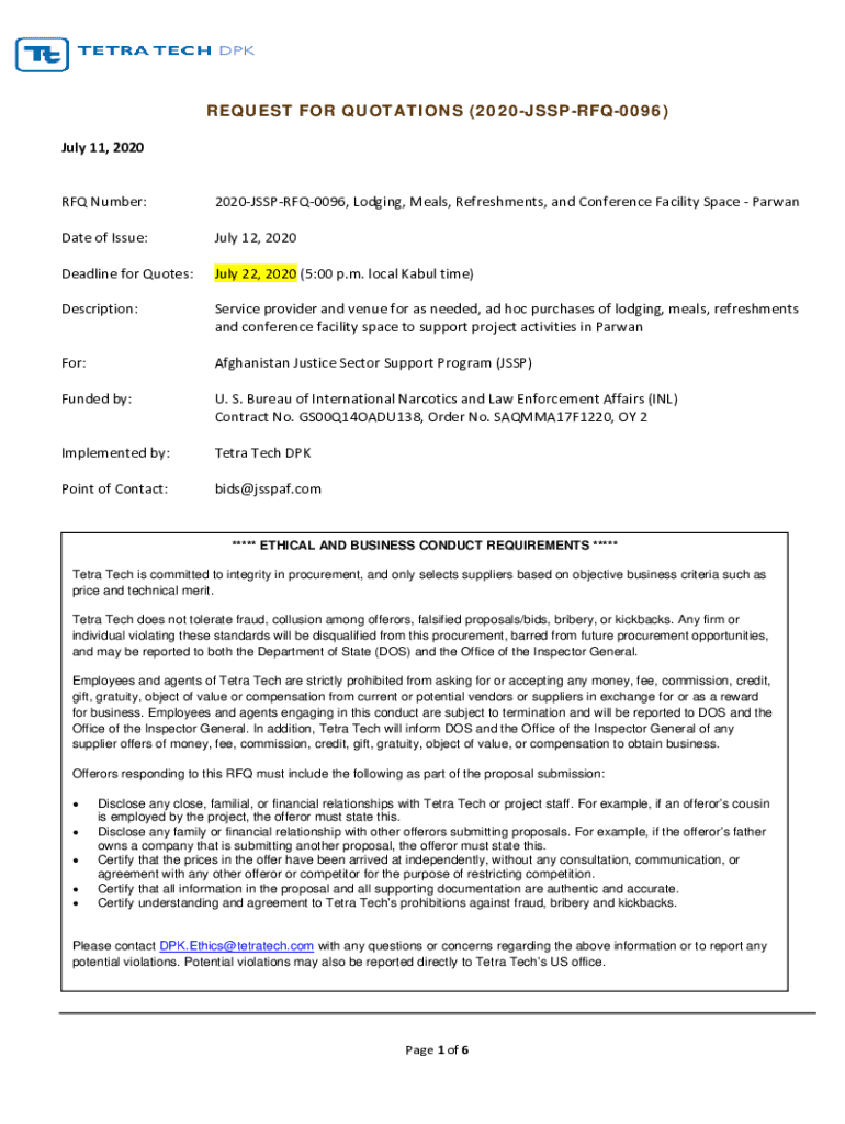 Fillable Online Request for quotation for Conference Service for ...