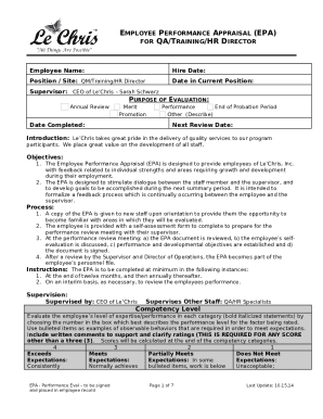 Employee Perance Appraisal (EPA) for QA/Training/ ... Doc Template | pdfFiller