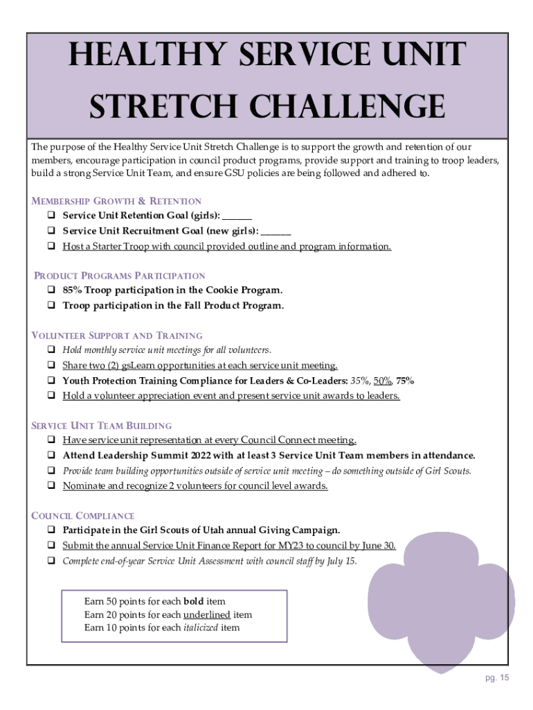 Fillable Online Healthy Service Unit Stretch Challenge Fax Email Print ...