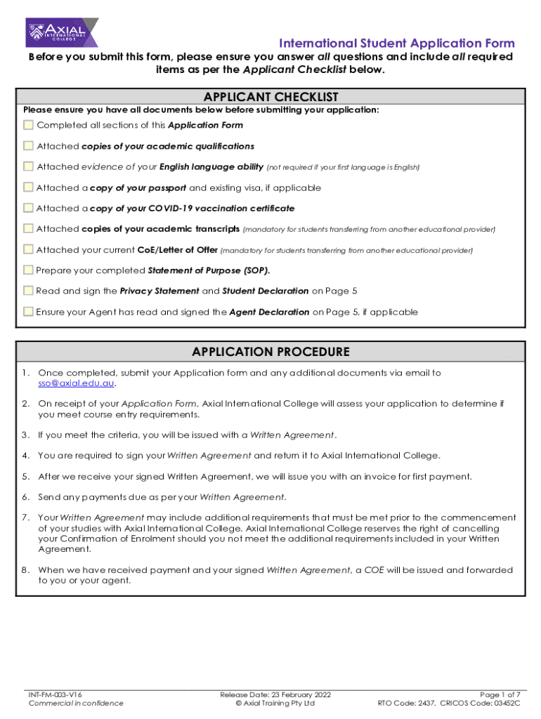 Fillable Online INT-FM-003-V16 International Student Application Form ...