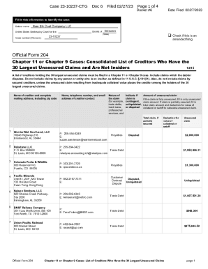 Fillable Online Official Form 204 - Stretto Fax Email Print - pdfFiller